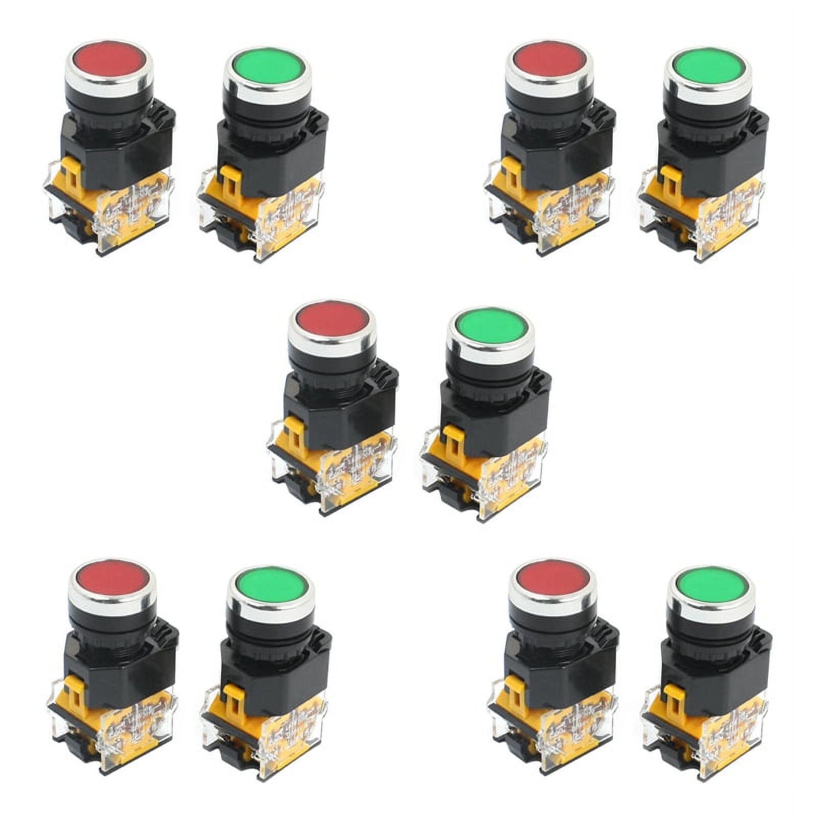 10Pcs 22mm Mount 10A 380V DPST Red Green Momentary Push Button Switch - Walmart.com
