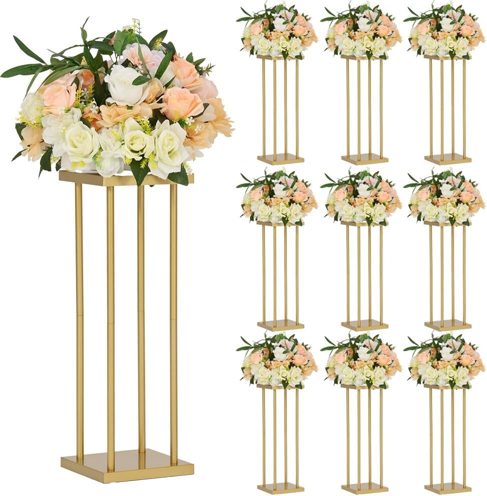 10Pcs 23.6Inch Tall Gold Geometric Centerpiece Stands, Metal Flower ...