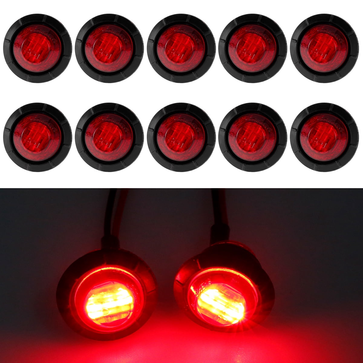 10Pcs 3/4" Round Trailer Side Marker Indicator Lights 12/24V 2W 3 LED ...