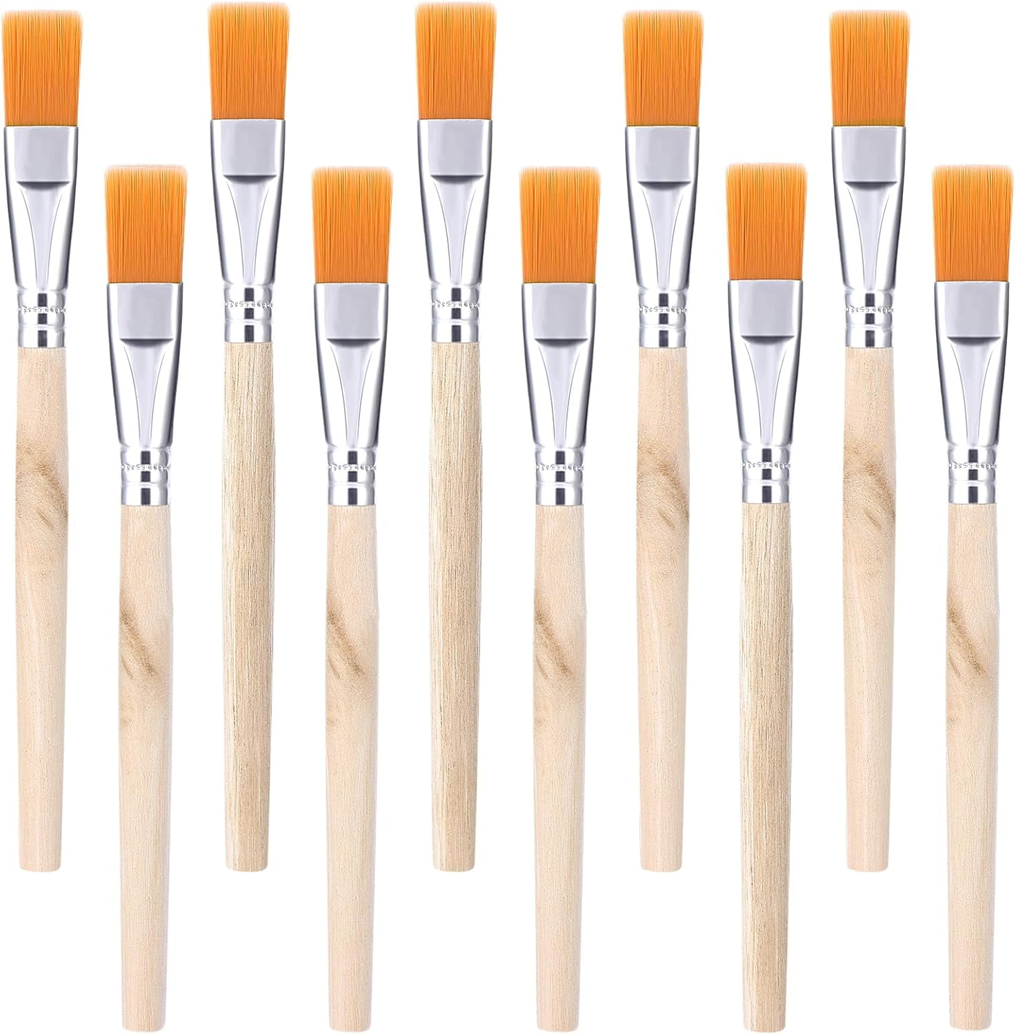 10Pcs 3/5 Inch Flat Paint Brushes - Wood Handle Artist Craft Watercolor ...