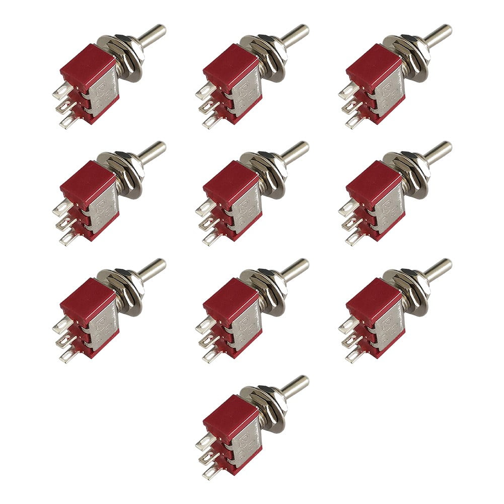 10Pcs 3 Pins On-Off-On Toggle Switches Ac 250V/2A 120V/5A Red 3-Position Switch Fangkenuo ...