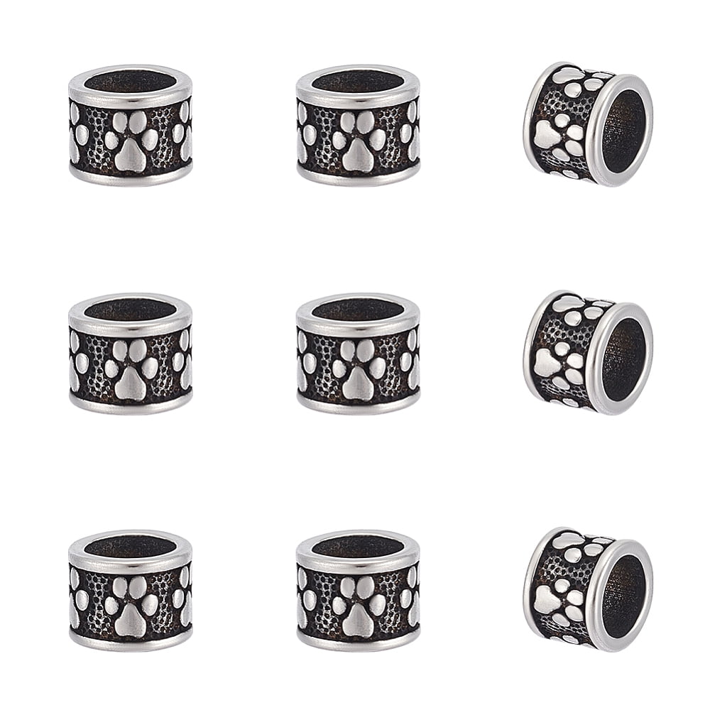 10Pcs 304 Stainless Steel European Beads Silver Tibetan Style Metal ...