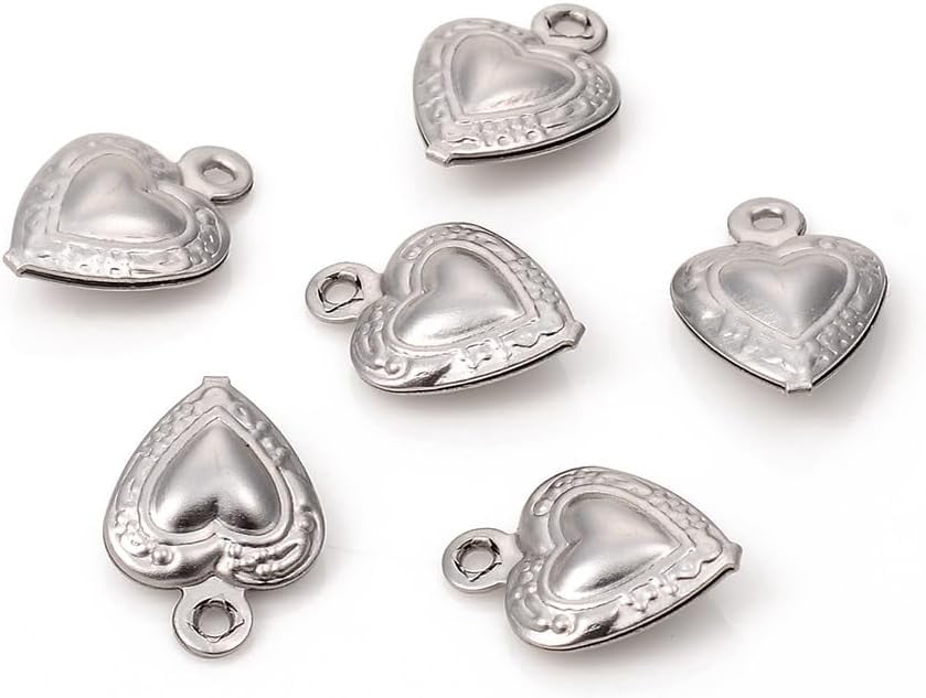10Pcs 304 Stainless Steel Heart Pendants Tiny Puffed Heart Pendants ...