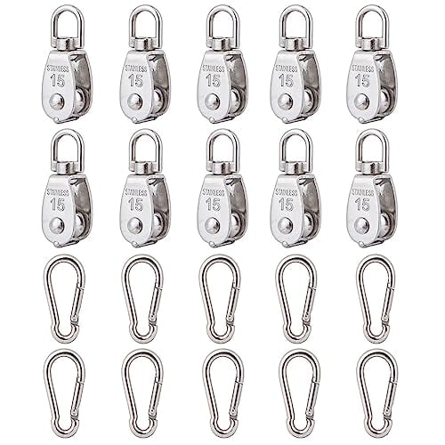 10Pcs 304 Stainless Steel M15 Single Pulley Block, Wire Rope Hanging ...