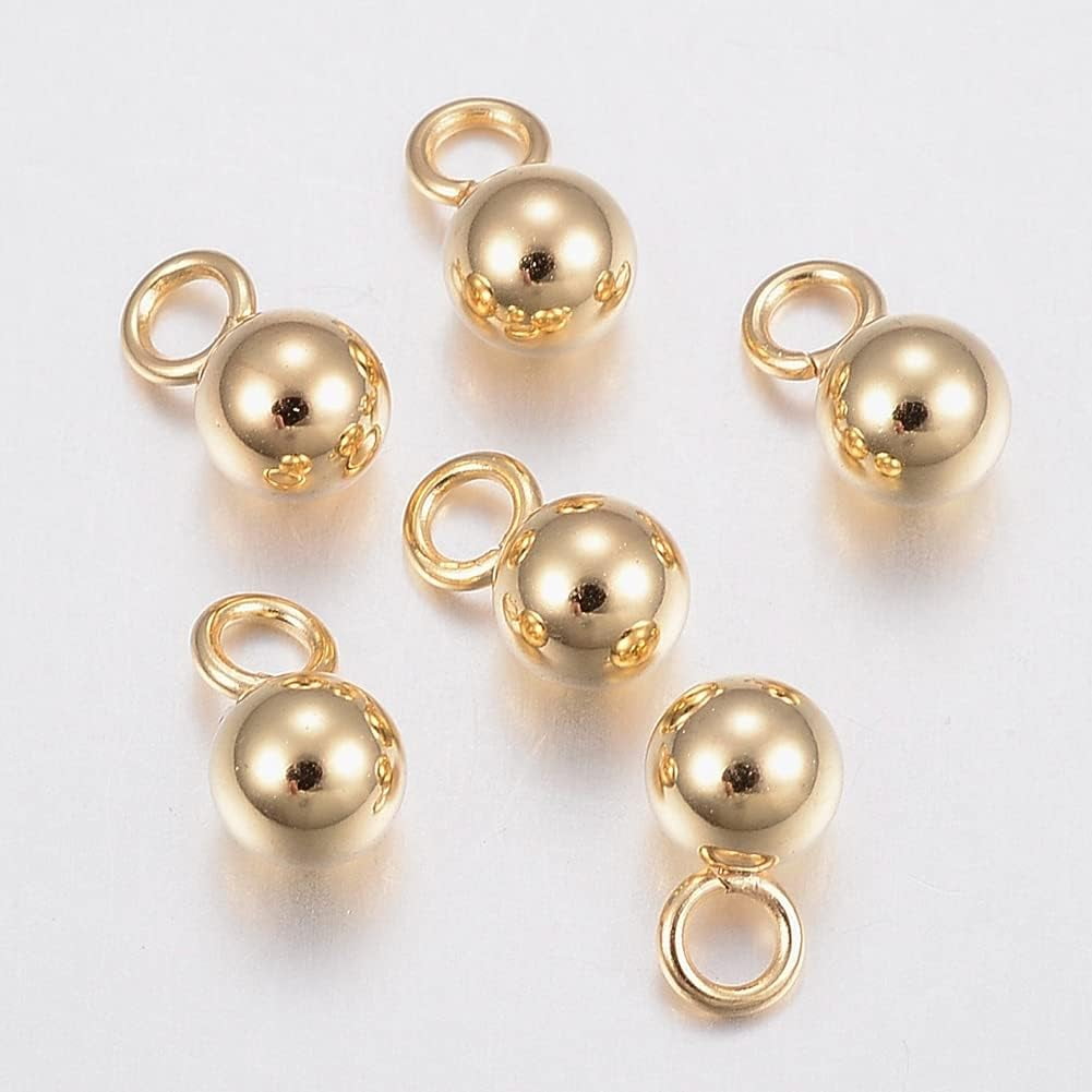 10Pcs 304 Stainless Steel Sphere Charms Round Ball Pendant Charm Golden ...