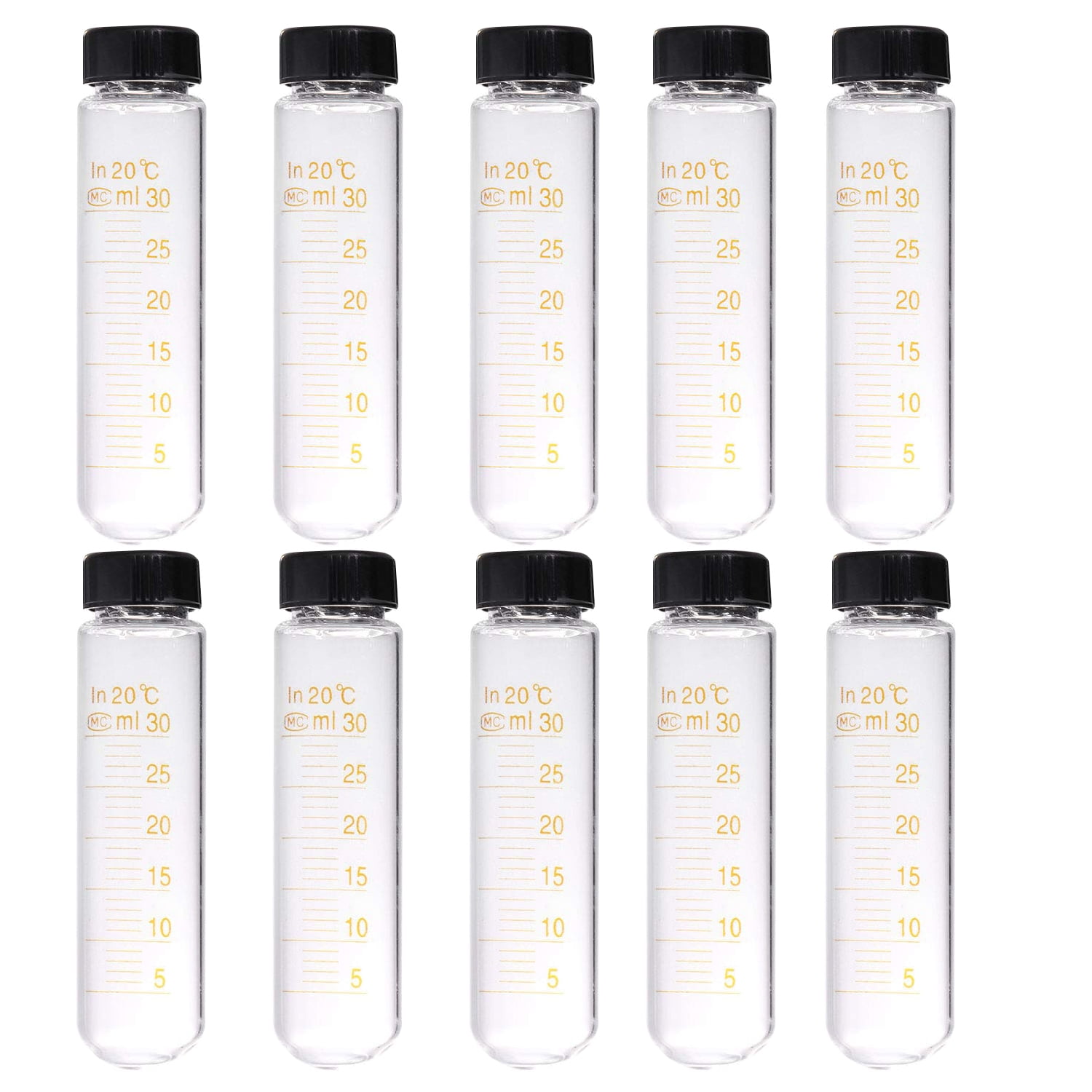 10Pcs 30ml Lab Clear Glass Test Tube Round Bottom Graduated with Screw ...
