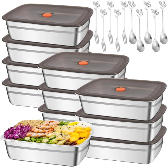 10Pcs 316 Stainless Steel Food Storage Containers Airtight Lids 50oz ...