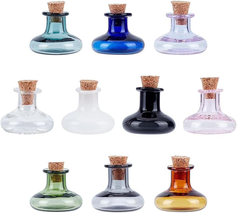 10Pcs 3ml Mini Glass Bottles Jars with Cork Stoppers 10 Colors Small ...