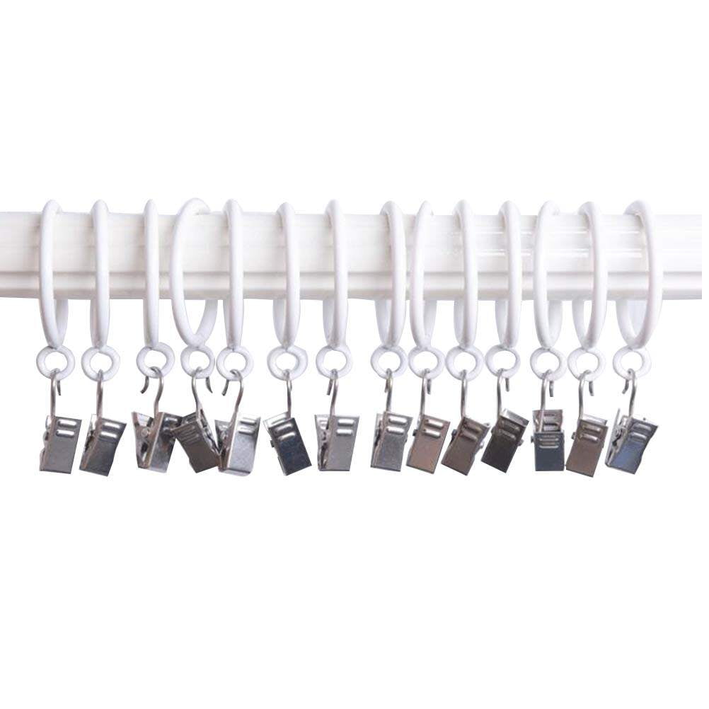 10Pcs 4.5cm White Curtain Rod Rings with 10pcs Metal Curtain Clip Rings ...