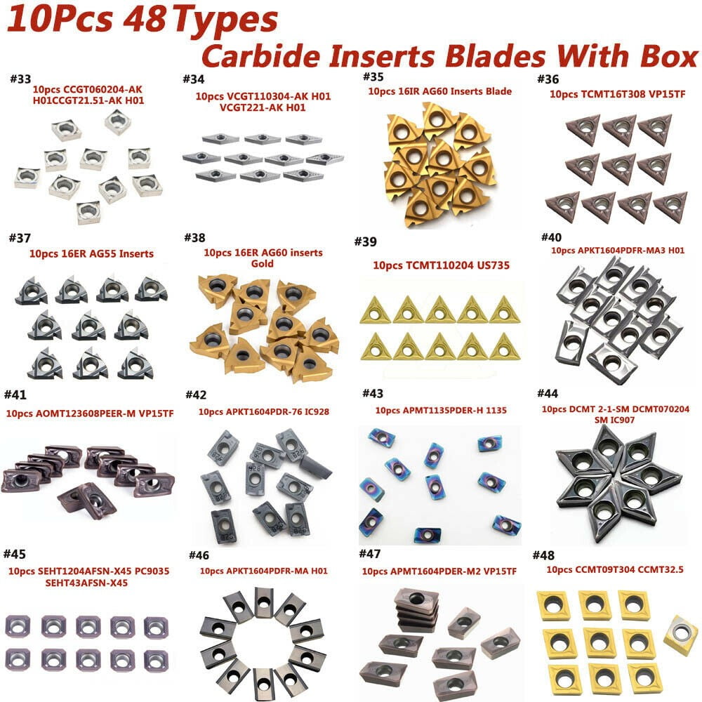 10Pcs 40 Types Cnc Carbide Tips Inserts Blade Cutter Lathe Turning Tool ...