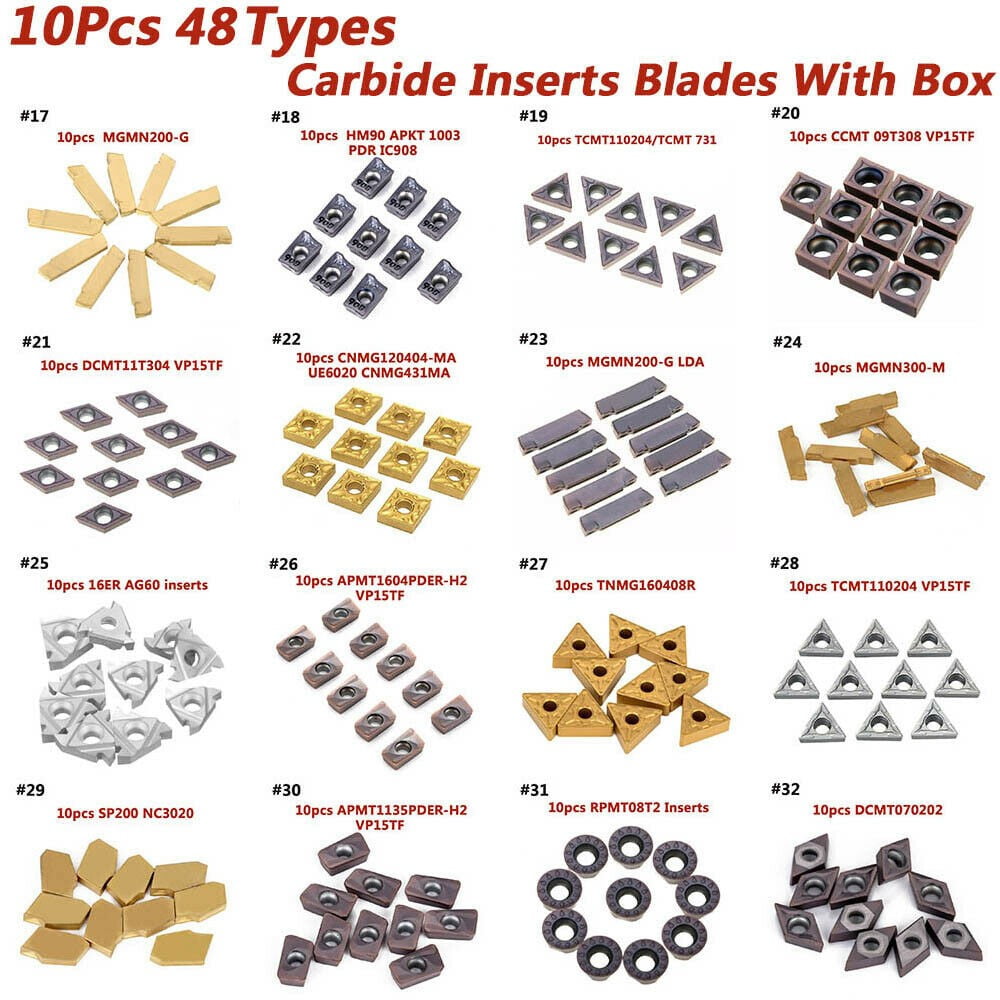 10Pcs 40 Types Cnc Carbide Tips Inserts Blade Cutter Lathe Turning Tool ...
