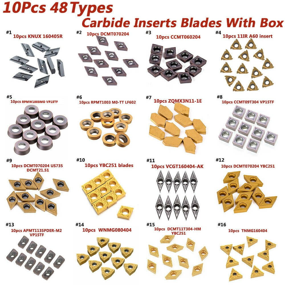 10Pcs 40 Types Cnc Carbide Tips Inserts Blade Cutter Lathe Turning Tool ...