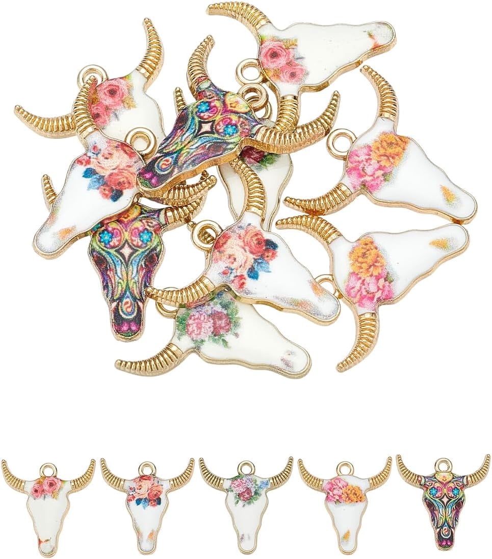 10Pcs 5 Colors Alloy Enamel Pendants Cow Charms Pendant Western Cattle ...