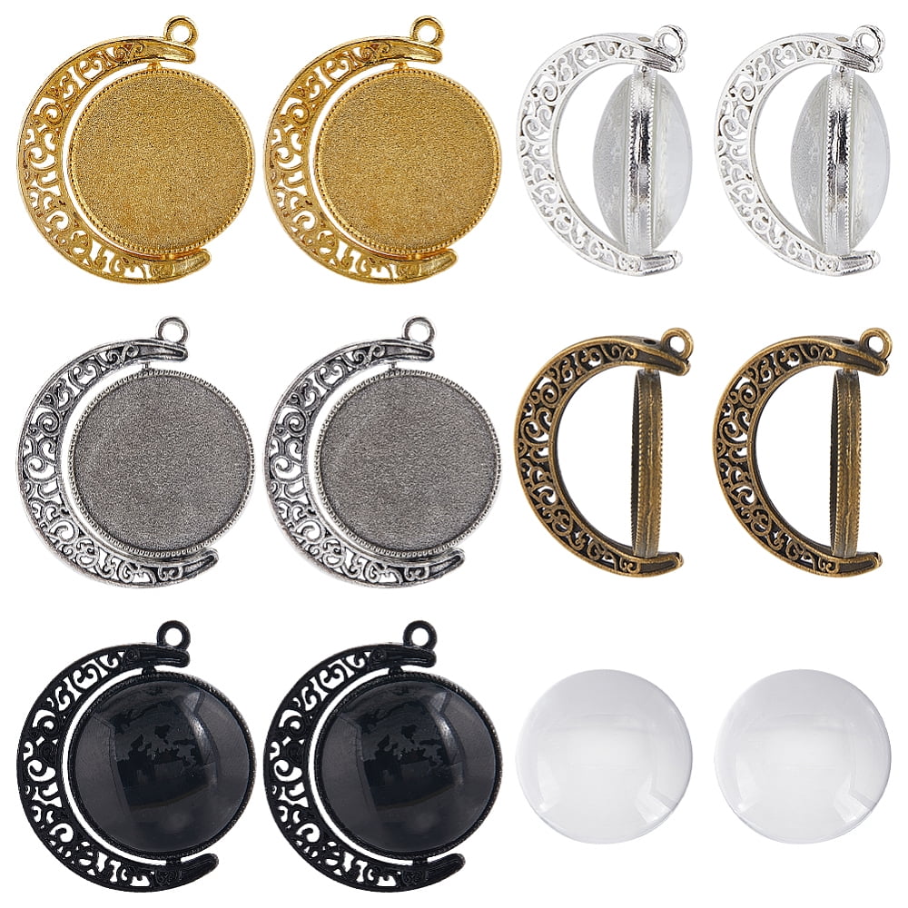 10Pcs 5 Colors Alloy Pendant Cabochon Settings Swivel Flat Round with ...