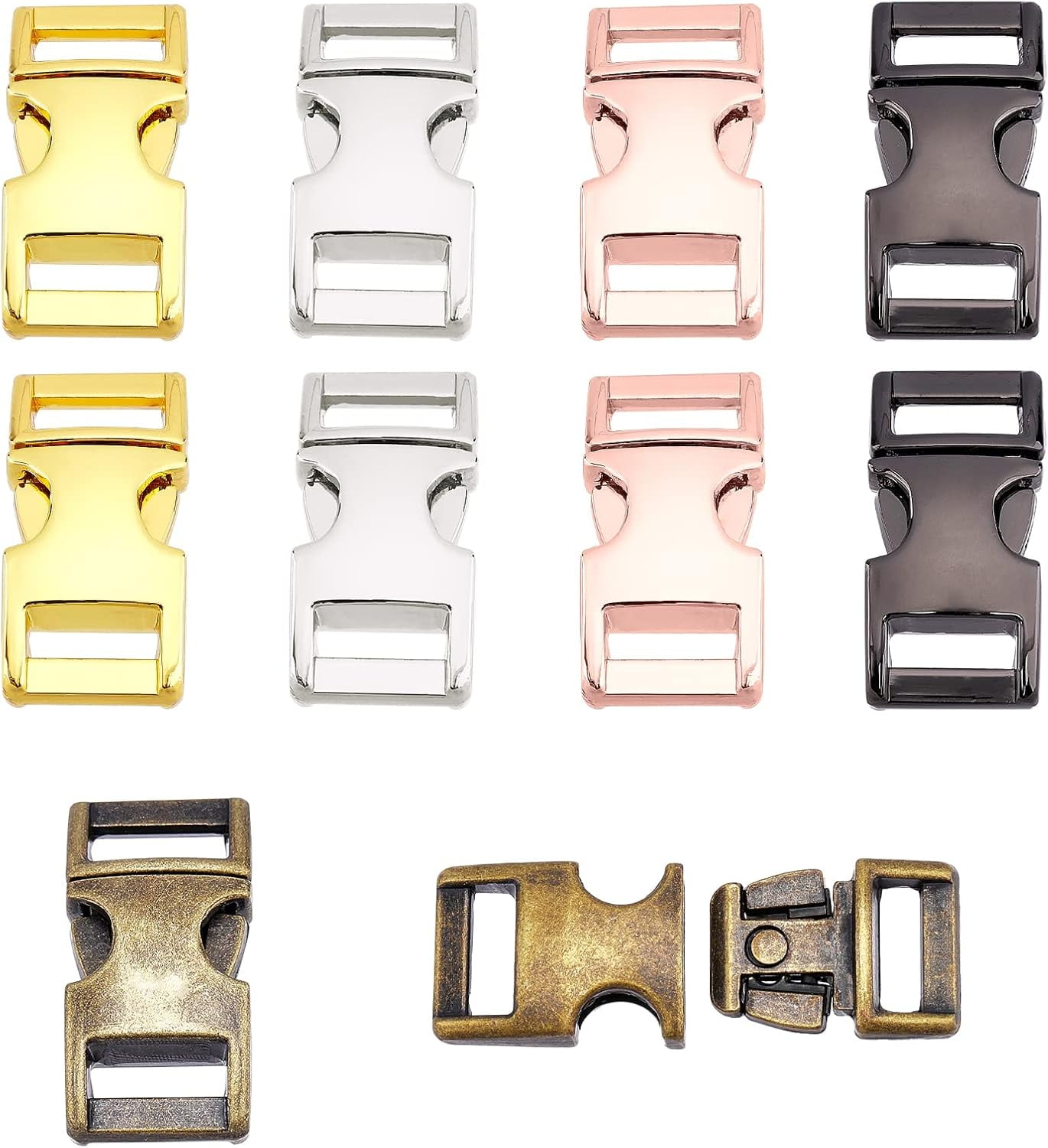 10Pcs 5 Colors Alloy Side Release Buckles Rectangle Sliding Adapter ...