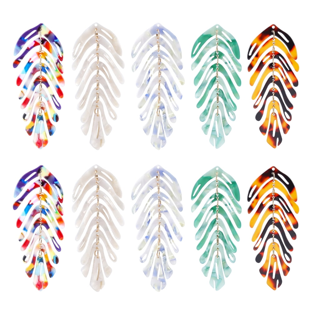 10Pcs 5 Colors Cellulose Acetate(Resin) Big Pendants with Iron Loops ...