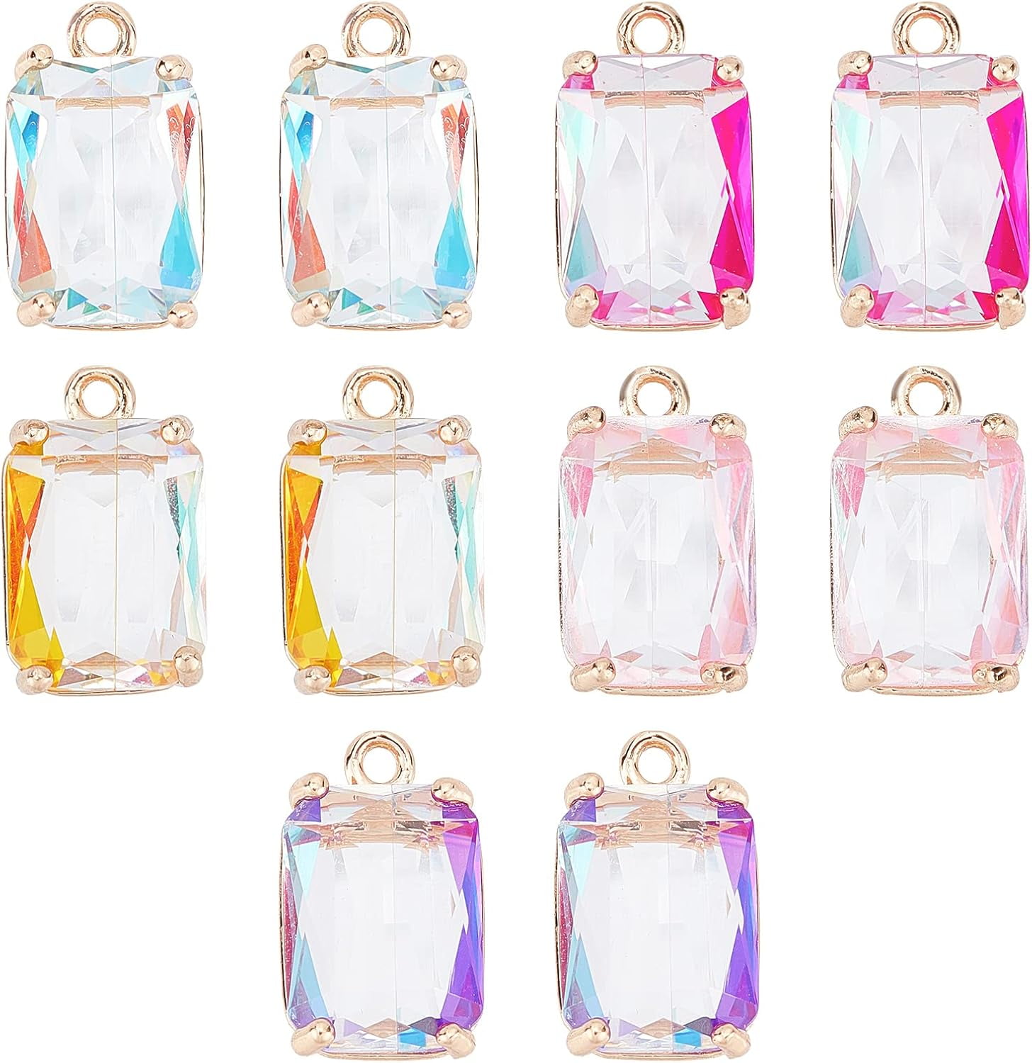 10Pcs 5 Colors Faceted Crystal Charms Hanging Pendants AB Color Plated ...