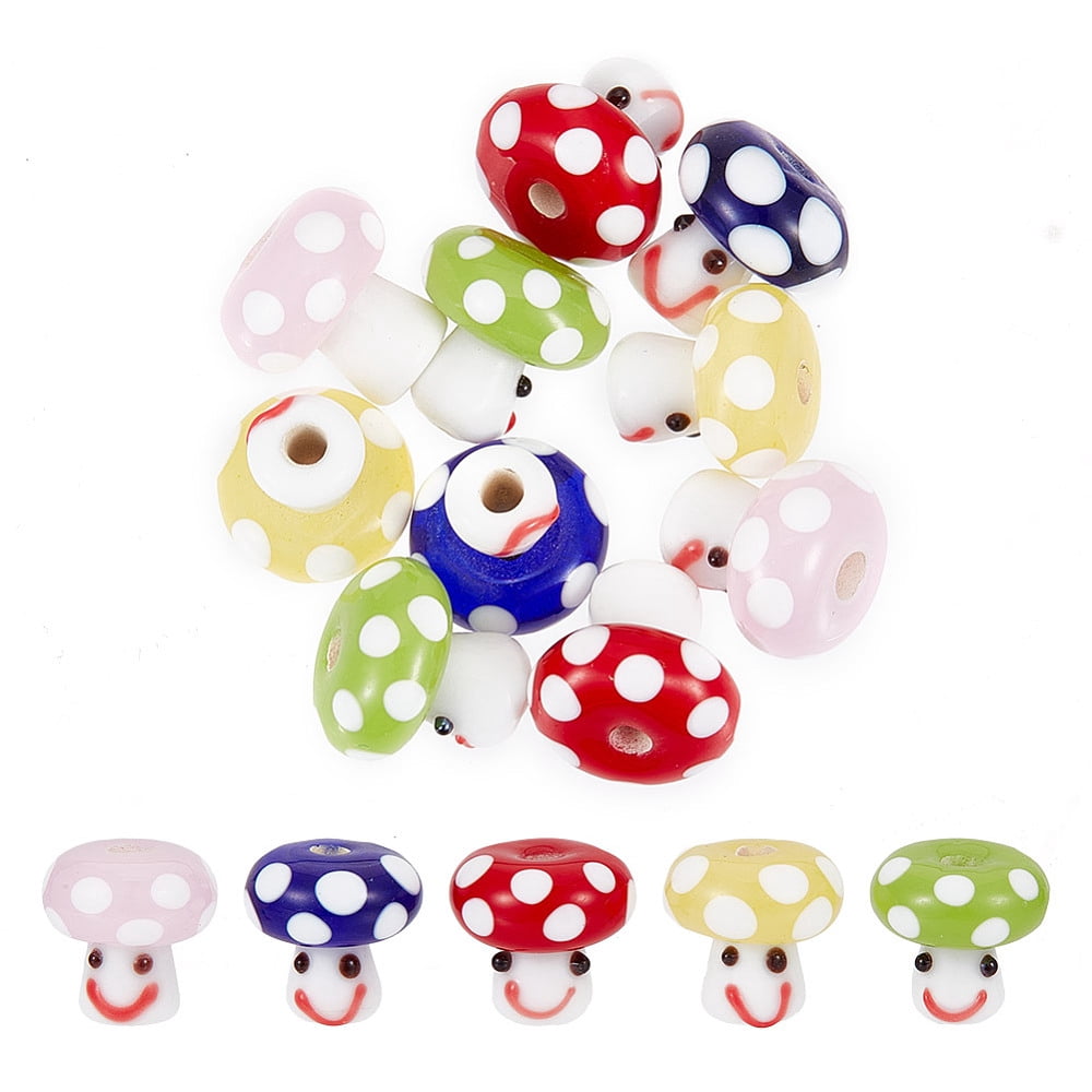 10Pcs 5 Colors Handmade Lampwork Beads Face Mushroom Beads Mixed Color ...