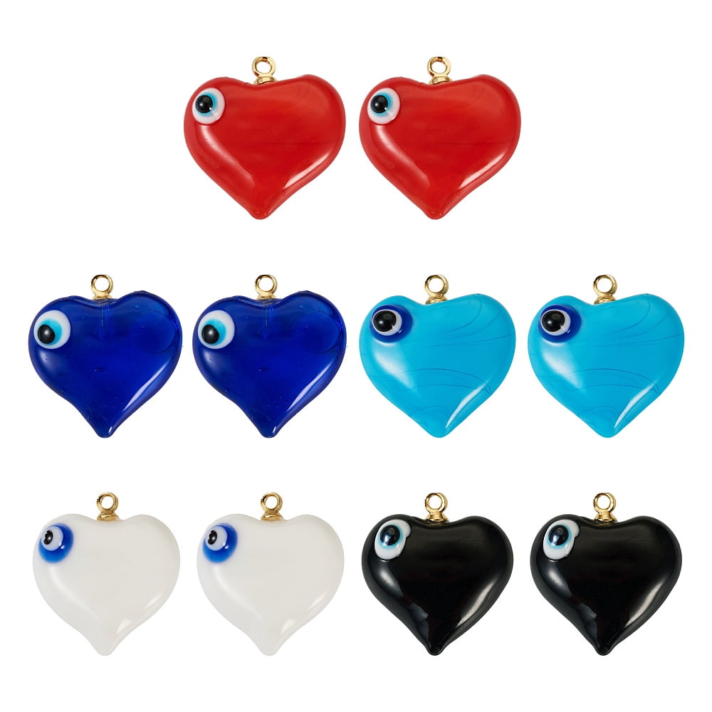 10Pcs 5 Colors Handmade Lampwork Pendants with Light Gold Tone Brass ...