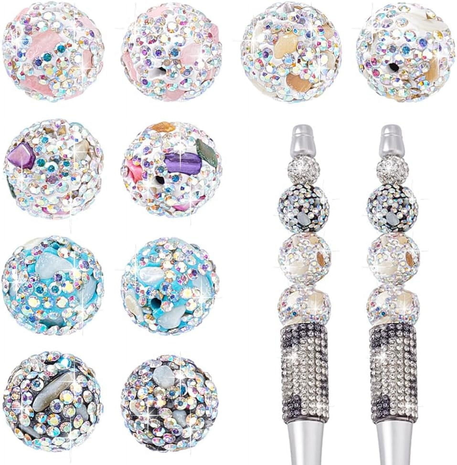 10Pcs 5 Colors Handmade Polymer Clay Beads with Rhinestone Round Mixed ...