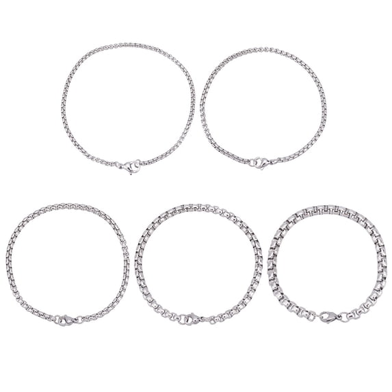 10Pcs 5 Size Box Chain Bracelet Stainless Steel Men Chain Bracelet ...
