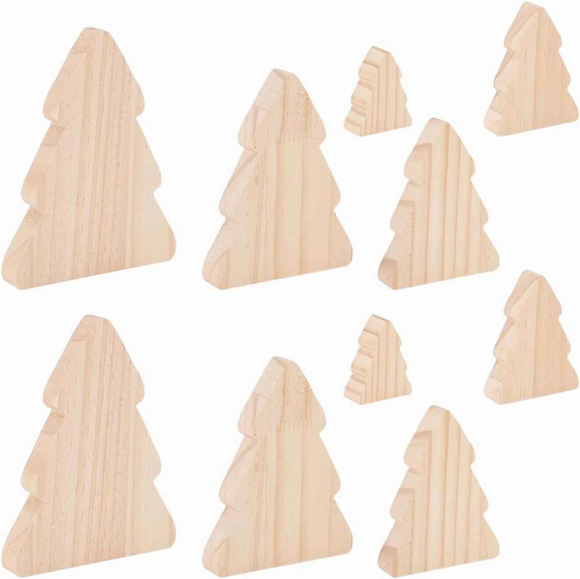 10Pcs 5 Sizes Unfinished Wooden Tree Blocks Wood Tray Plates Christmas ...