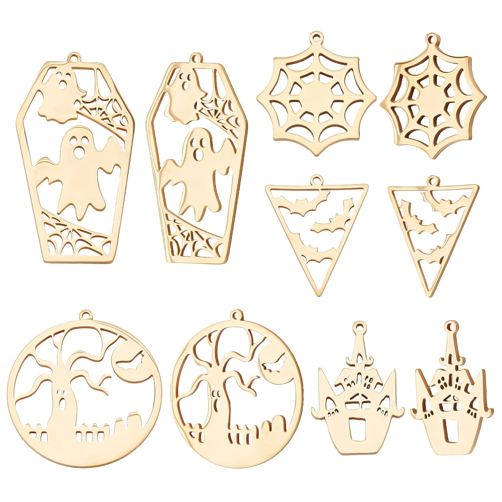 10Pcs 5 Style 201 Stainless Steel Pendants Style House Spider Web ...