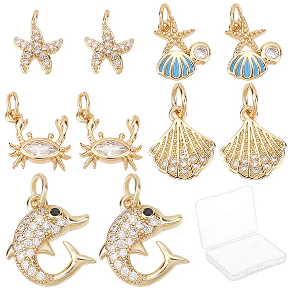 10Pcs 5 Style Brass Charms with Micro Pave Cubic Zirconia and Jump ...