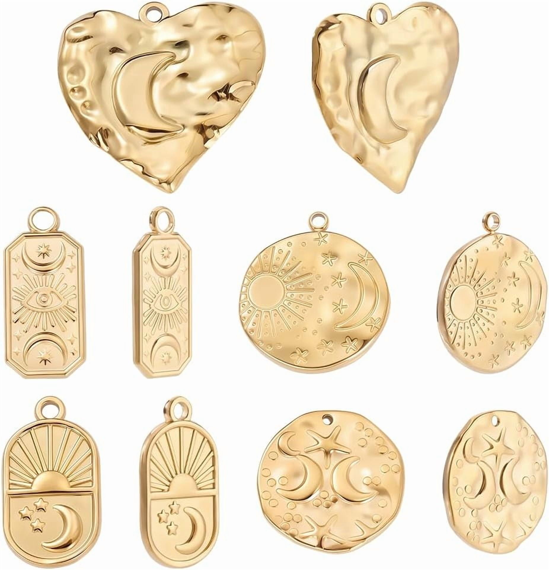 10Pcs 5 Styles Celestial Jewelry Charms 18K Gold Plated 304 Stainless ...