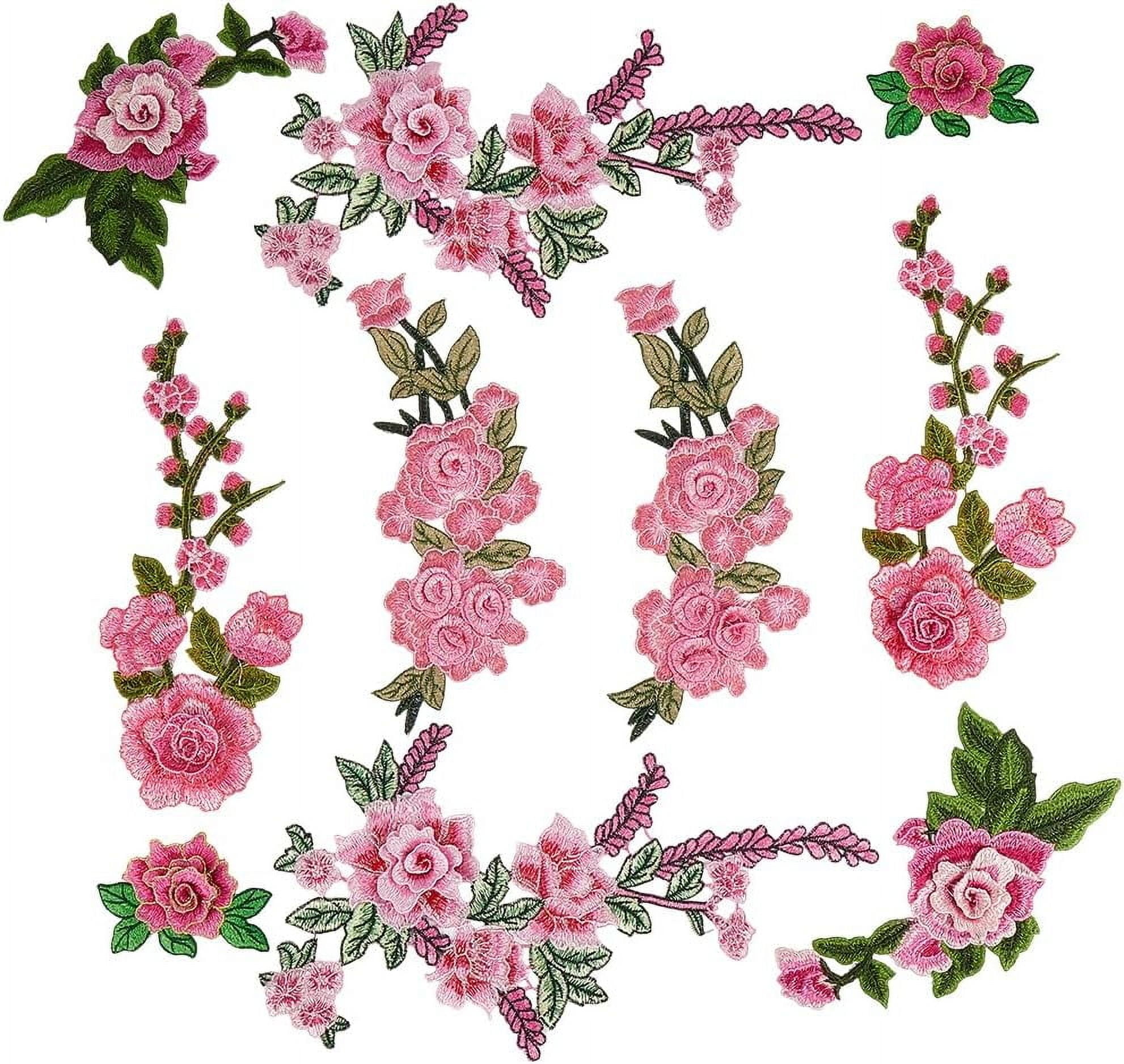 10Pcs 5 Styles Pink Flower Embroidered Patches Vintage Rose Sew on ...