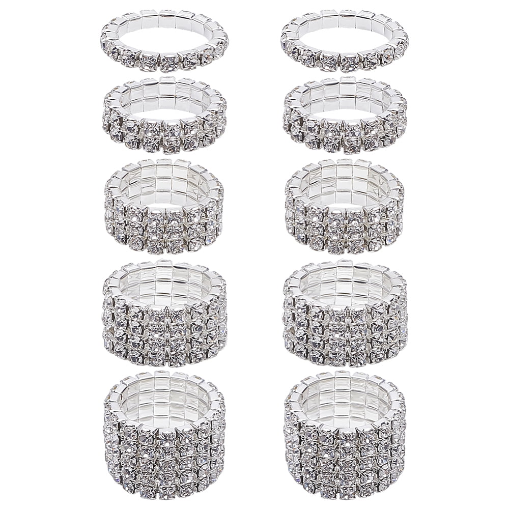 10Pcs 5 Styles Rhinestone Rings Alloy Adjustable Rhinestone Finger ...