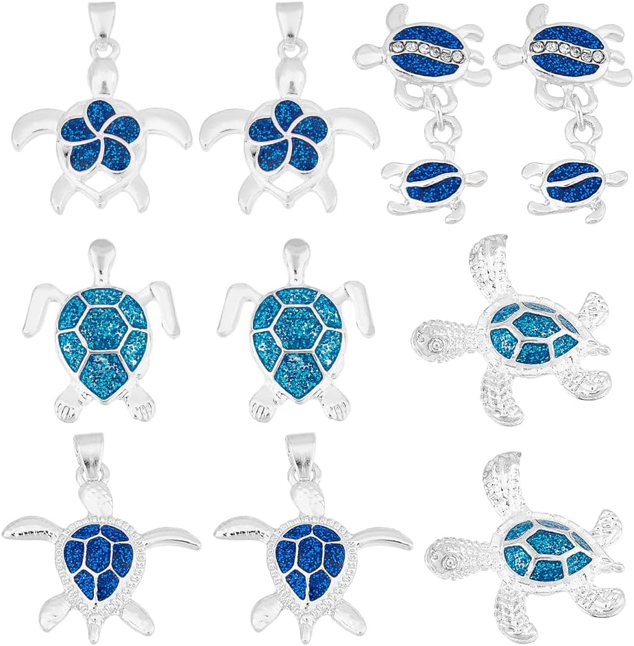 10Pcs 5 Styles Sea Turtle Pendants Blue Ocean Jewelry Charms for ...