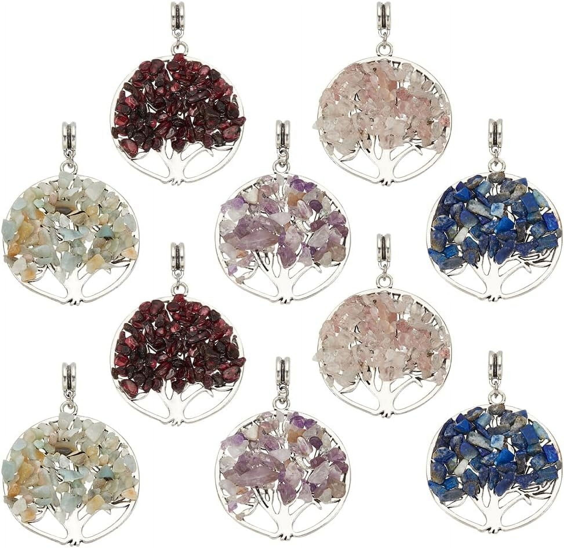 10Pcs 5 Styles Tree of Life Charms Gemstone Charm Chip Chakra Charms ...