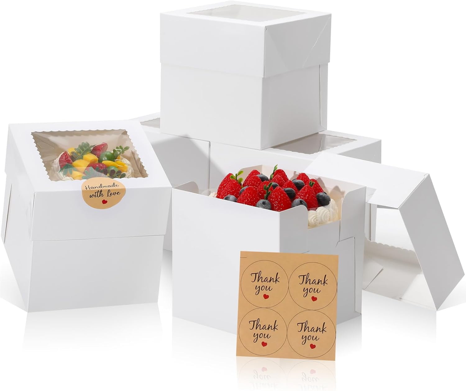 10Pcs 6x6x6 Inches Mini Cake Boxes, White Square Bakery Boxes with ...