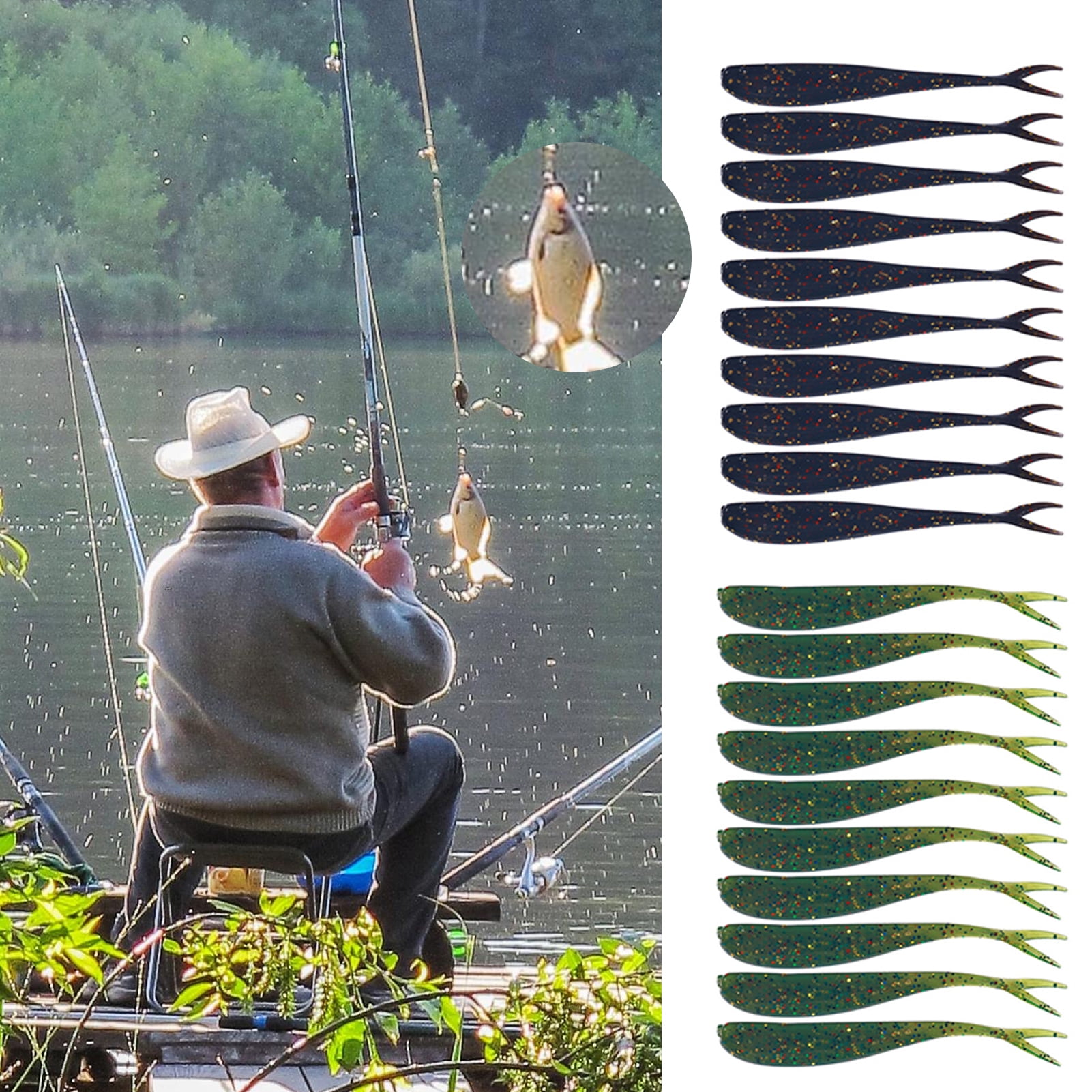 10Pcs 7.5CM Soft Bait Double Split Tails Realistic Flexible Long ...