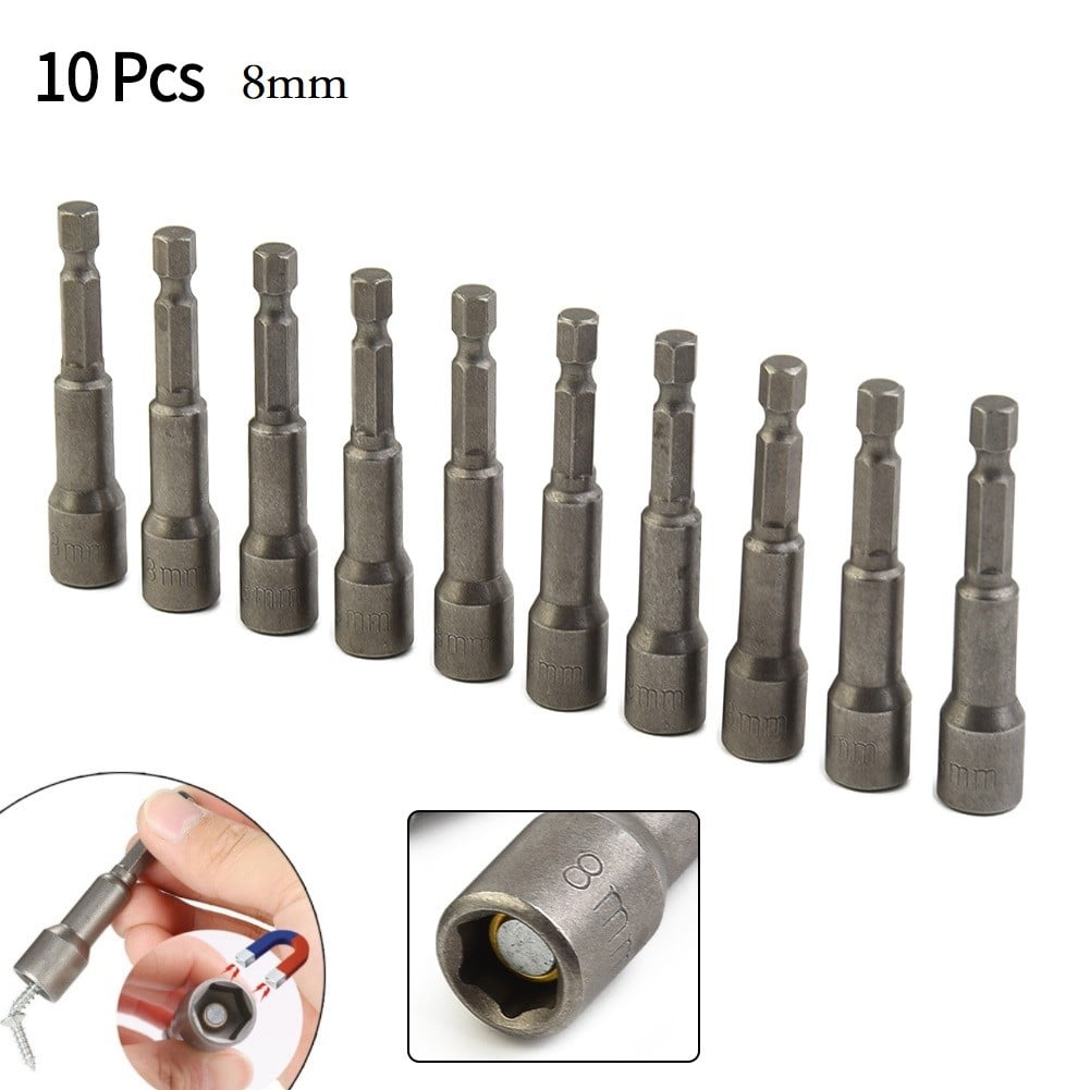 10Pcs 8 Mm Hex Socket Magnetic Nut Driver Set Socket Adapter Bit Drill ...