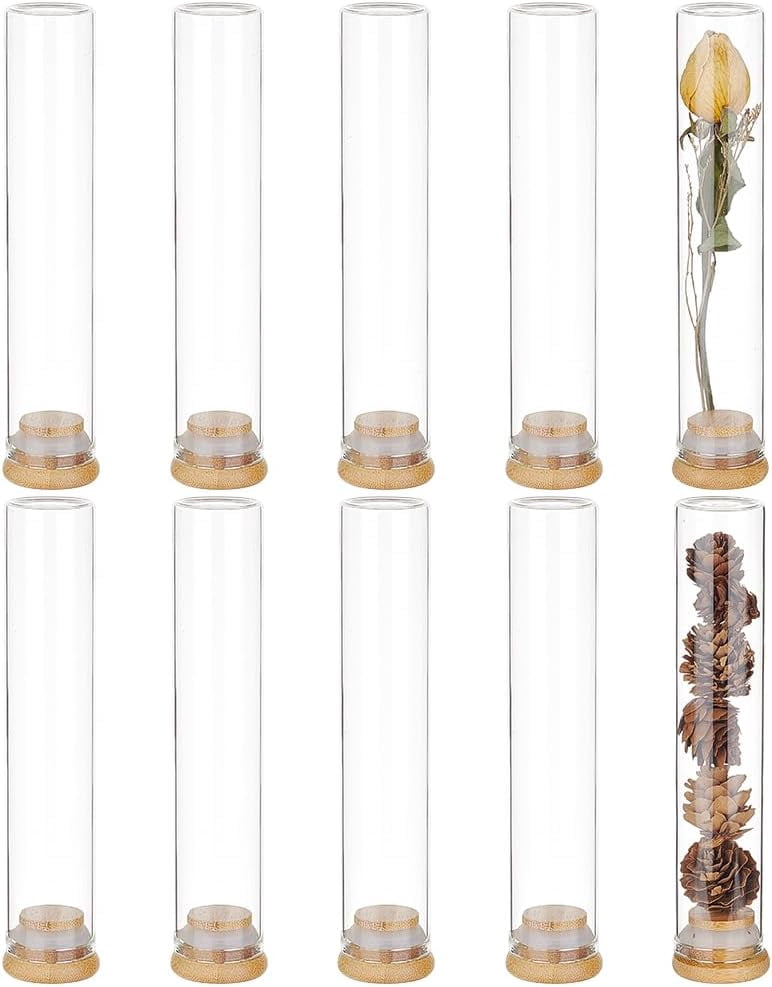 10Pcs 80ml/2.7oz Glass Bead Storage Tubes Glass Test Tube with Bamboo ...