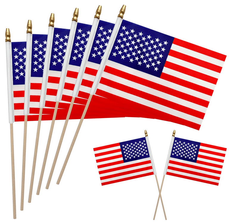 10Pcs 8x12 Inch Small American Flags on Stick Mini USA Flags Handheld ...