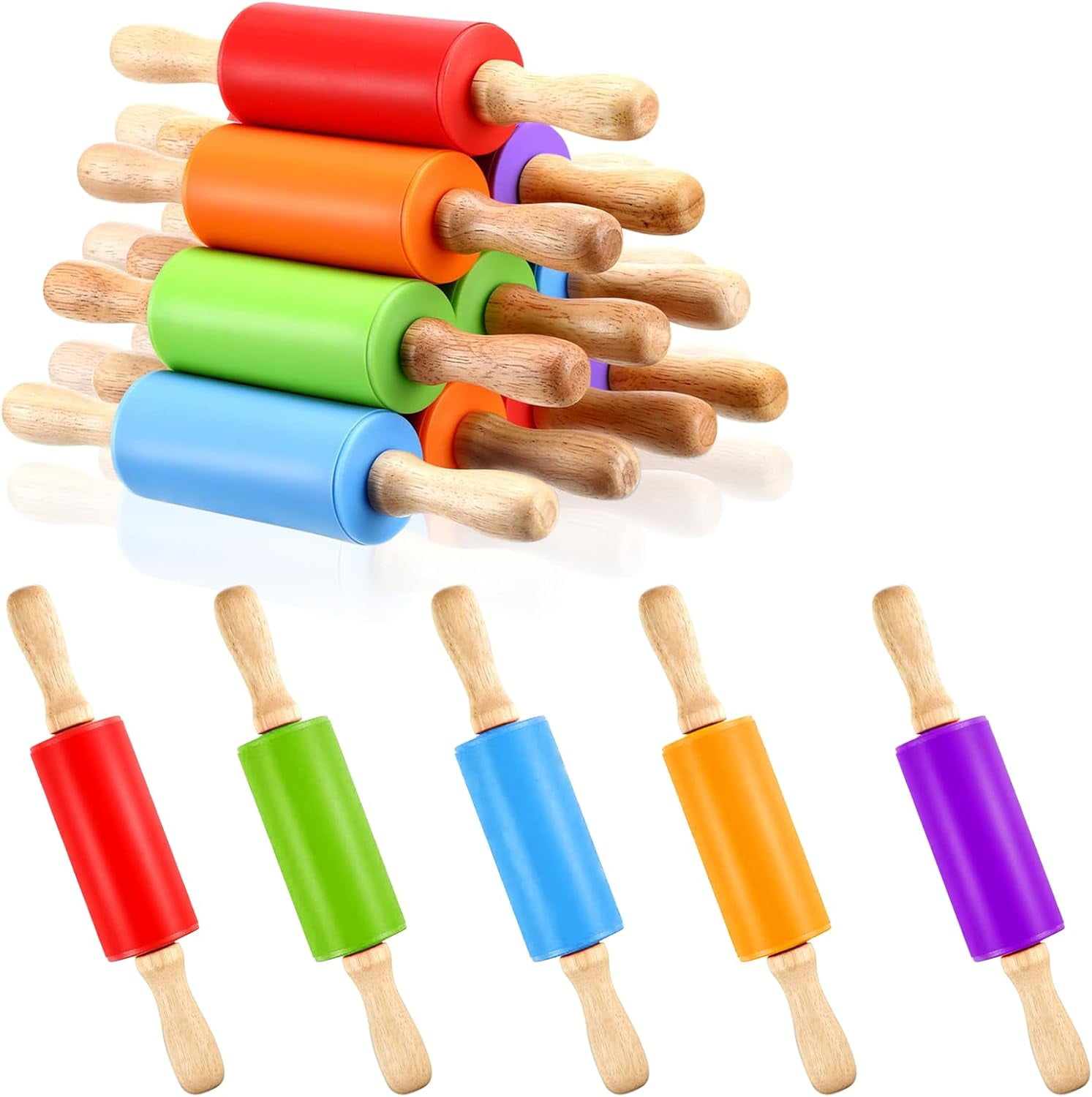 10Pcs 9 Inch Silicone Small Rolling Pin for Kids Wooden Rolling Pins ...