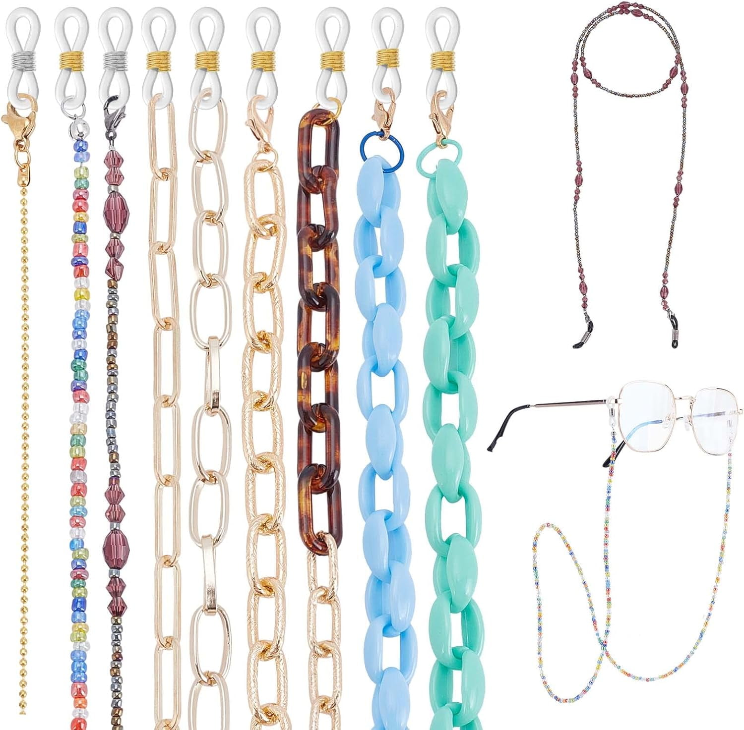 10Pcs 9 Styles Eyeglasses Chains Neck Strap for Eyeglasses with Glass ...