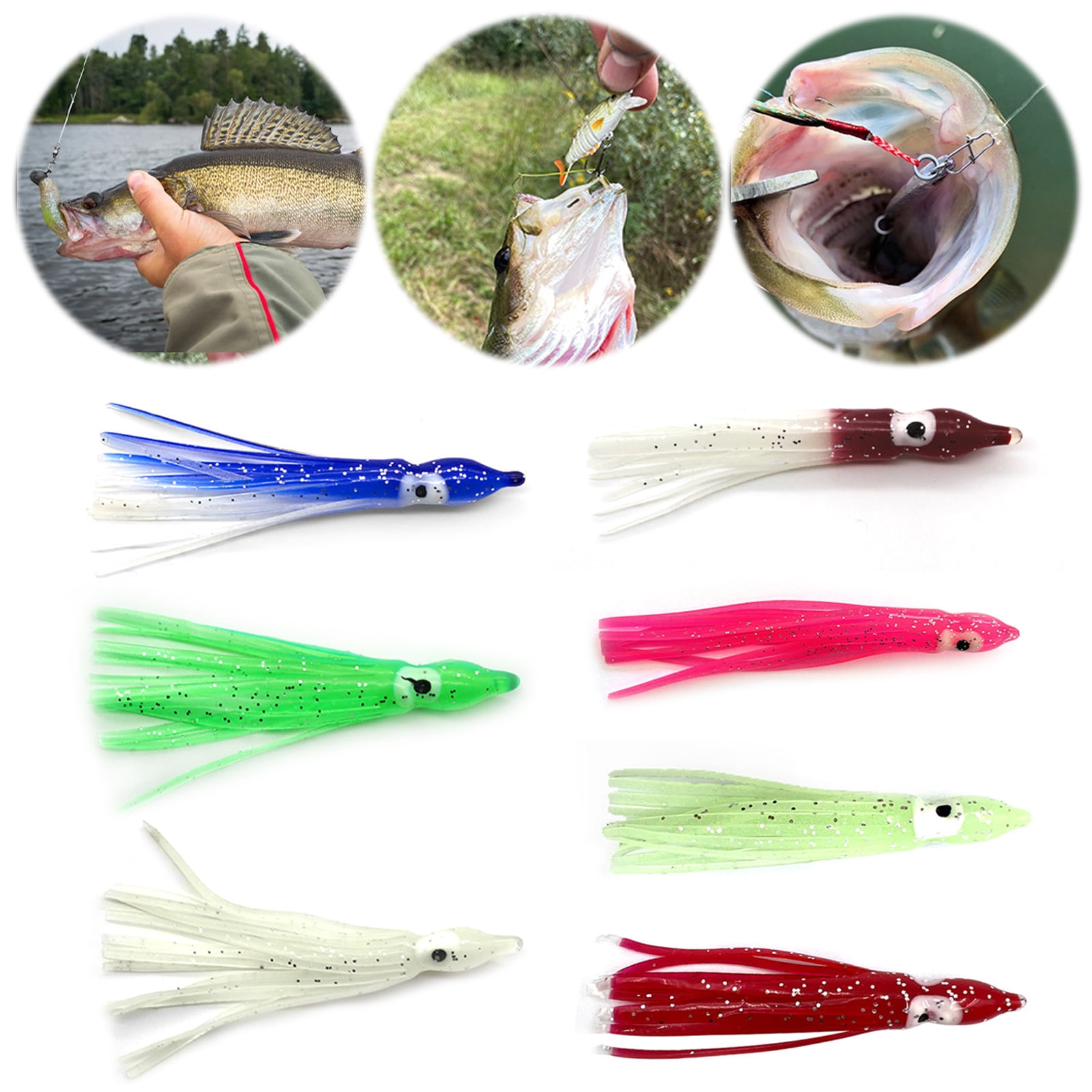 10Pcs 9CM/2G Soft Squid Skirt Bait Luminous Realistic Silicone Saltwater Trolling Fishing ...