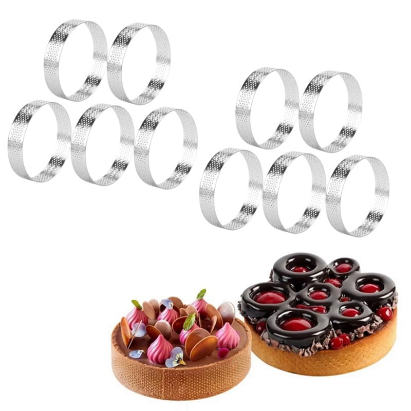 10Pcs 9cm Circular Tart Rings with Holes Stainless Steel Dessert Fruit ...