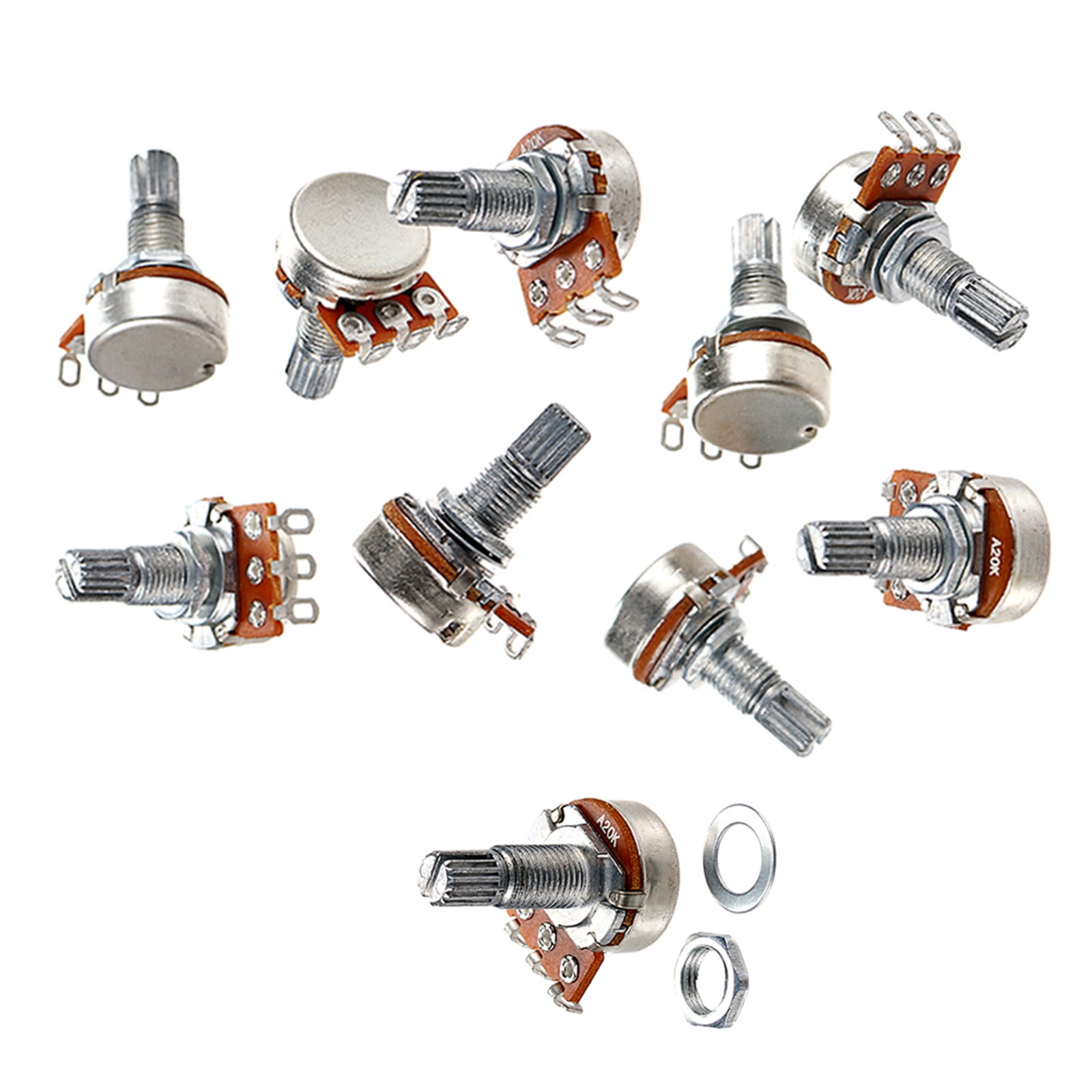 10Pcs A20K Guitar Amps Potentiometer Split Shaft Long Knurled Volumes ...