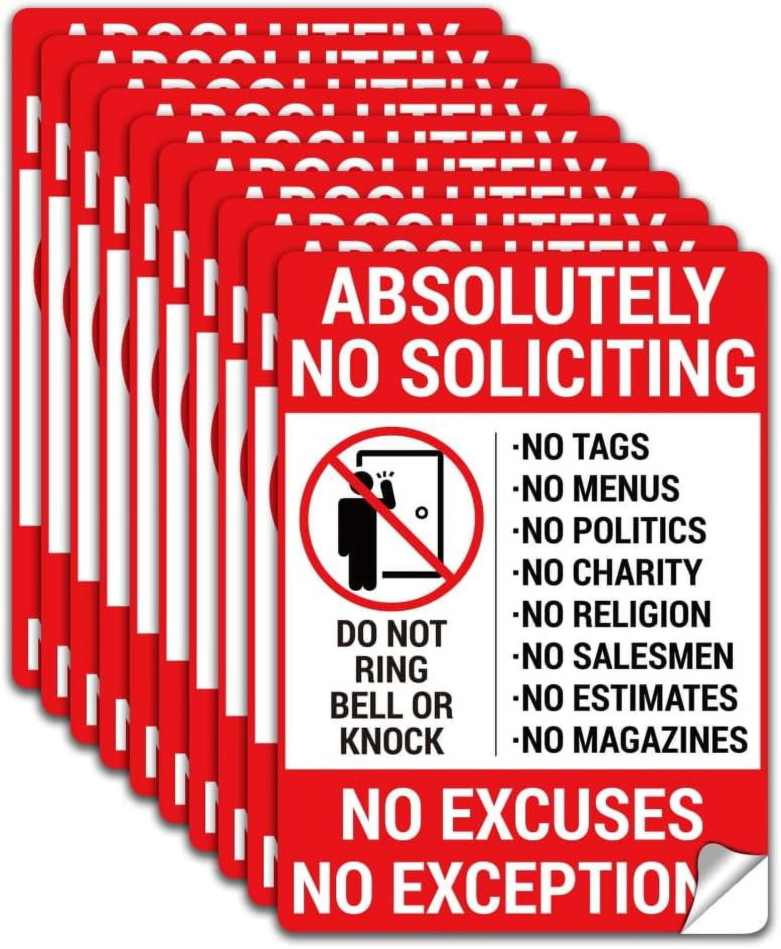 10Pcs Absolutely No Soliciting Sign Sticker 5.1x7.1 Inch PVC Waterproof ...