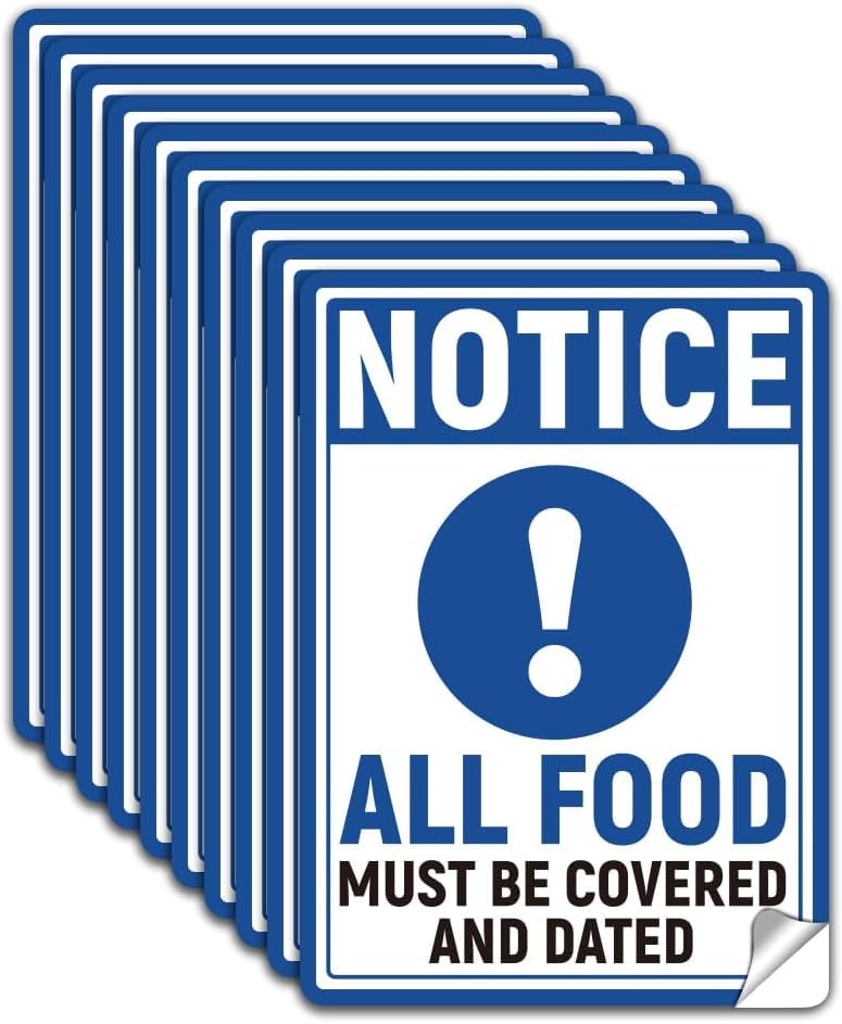 10Pcs All Food Must Be Covered And Dated Sign Sticker PVC Waterproof ...