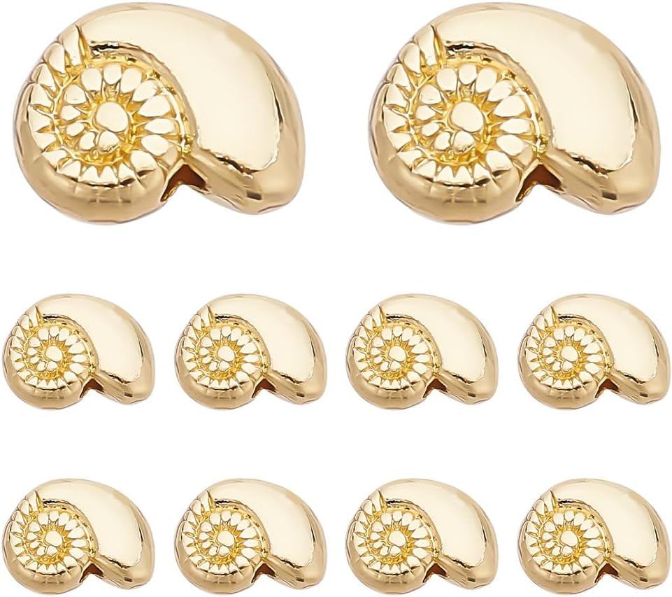 10Pcs Alloy Beads Ocean Theme Shell Real 18K Gold Plated 8x11x4.5mm ...