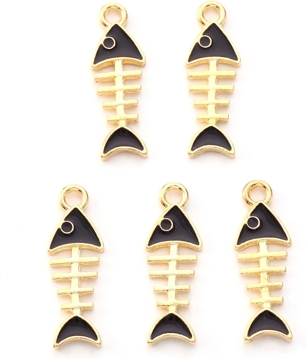 10Pcs Alloy Enamel Fishbone Pendants Fishbone Pendant Charm Black ...