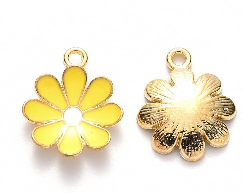 10Pcs Alloy Enamel Flower Pendants Flower Pendant Charm Yellow Pendant ...