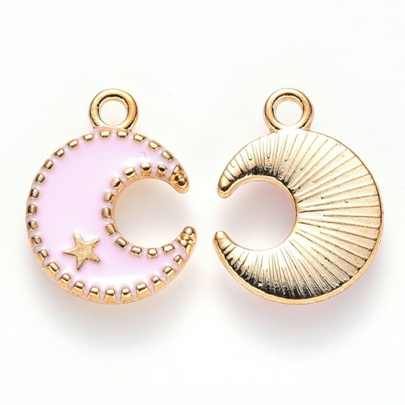 10Pcs Alloy Enamel Moon Star Pendants Pink Moon Star Pendant Decoration ...