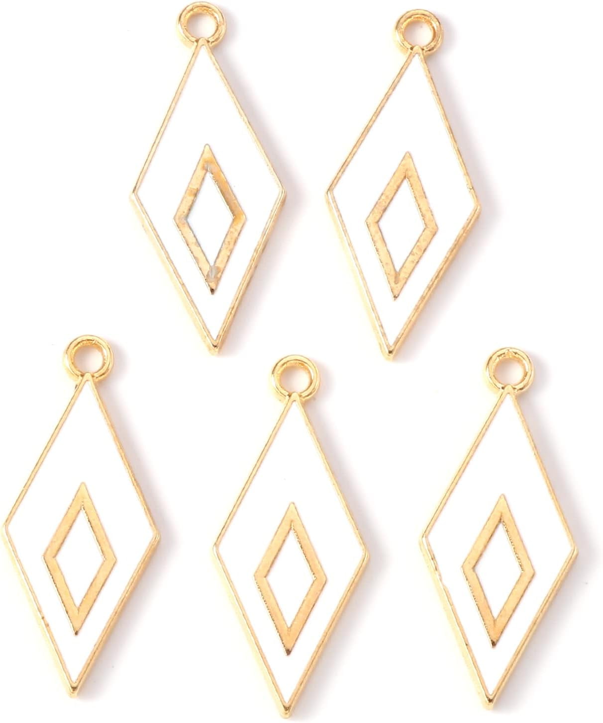10Pcs Alloy Enamel Rhombus Pendants Light Gold Rhombus Pendant Ornament ...